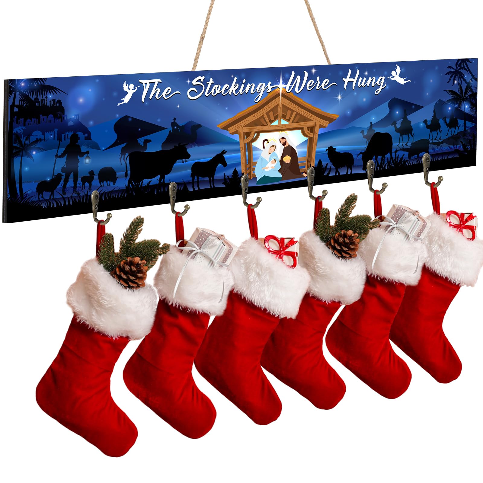 Amazon.com: Capoda Christmas Stocking Holder with 6 Hangers Wooden ...