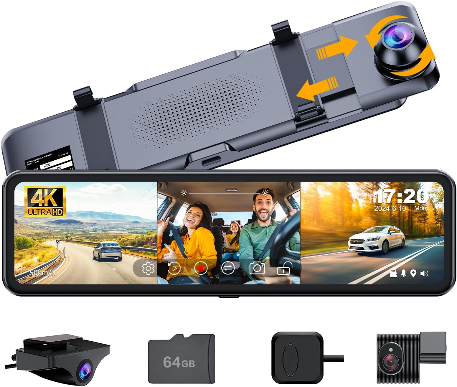 Amazon.com: 12"4K Rear View Mirror Camera with Carplay&Android Auto ...