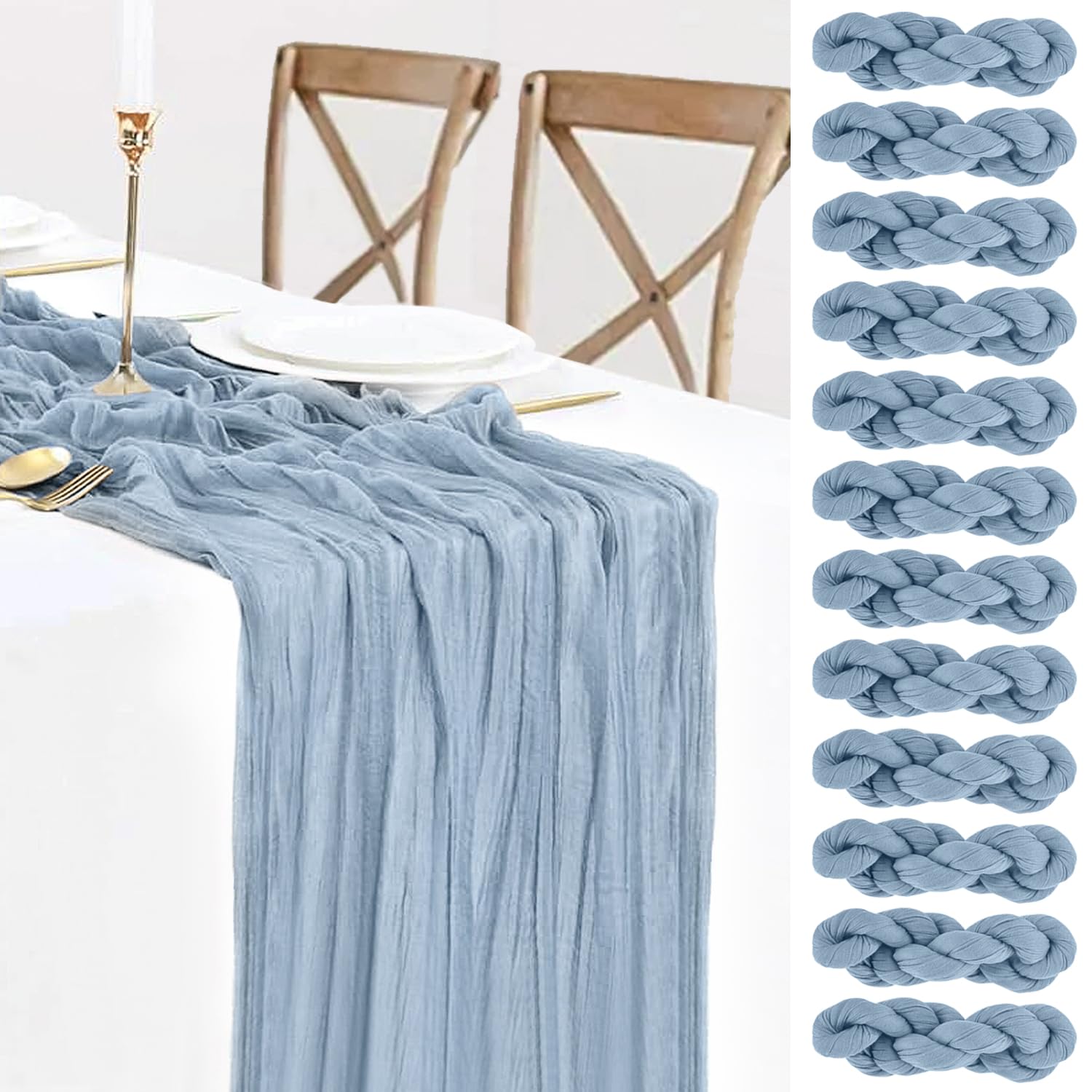 Amazon.com: 12 Pack Dusty Blue Cheesecloth Table Runners,10ft Blue ...