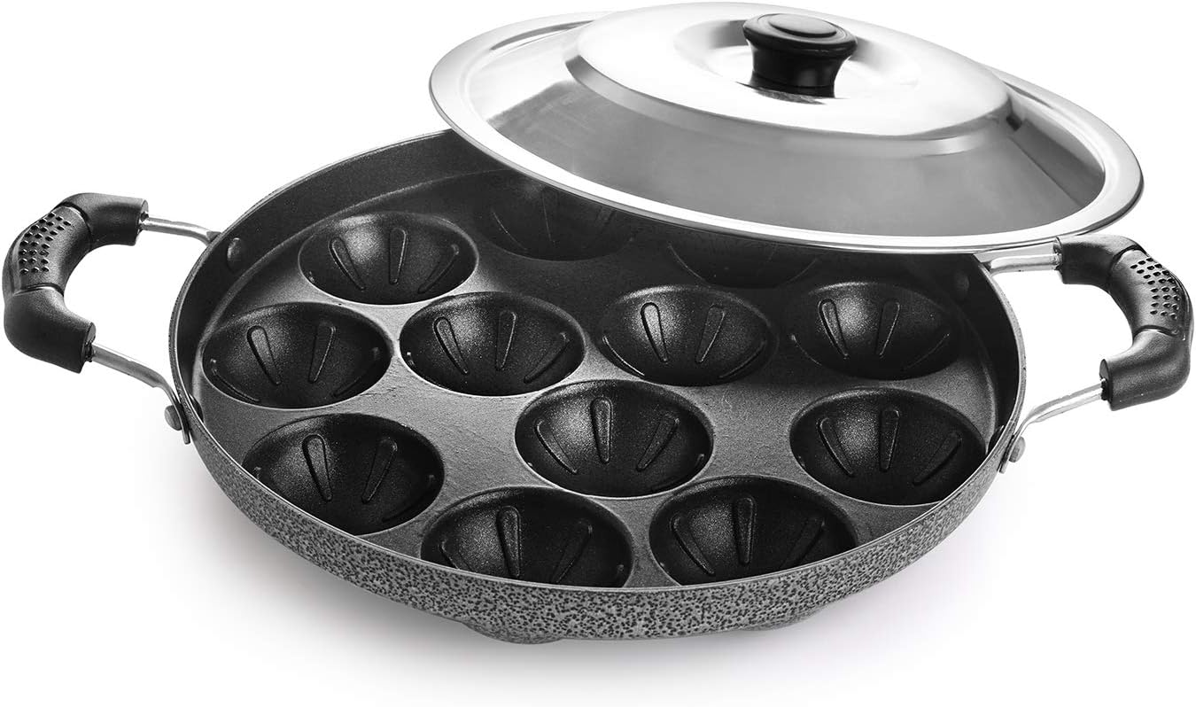 Buy PANCA Appam Pan with Lid Appam Maker 12 Cavity Appam Chatty Appam ...
