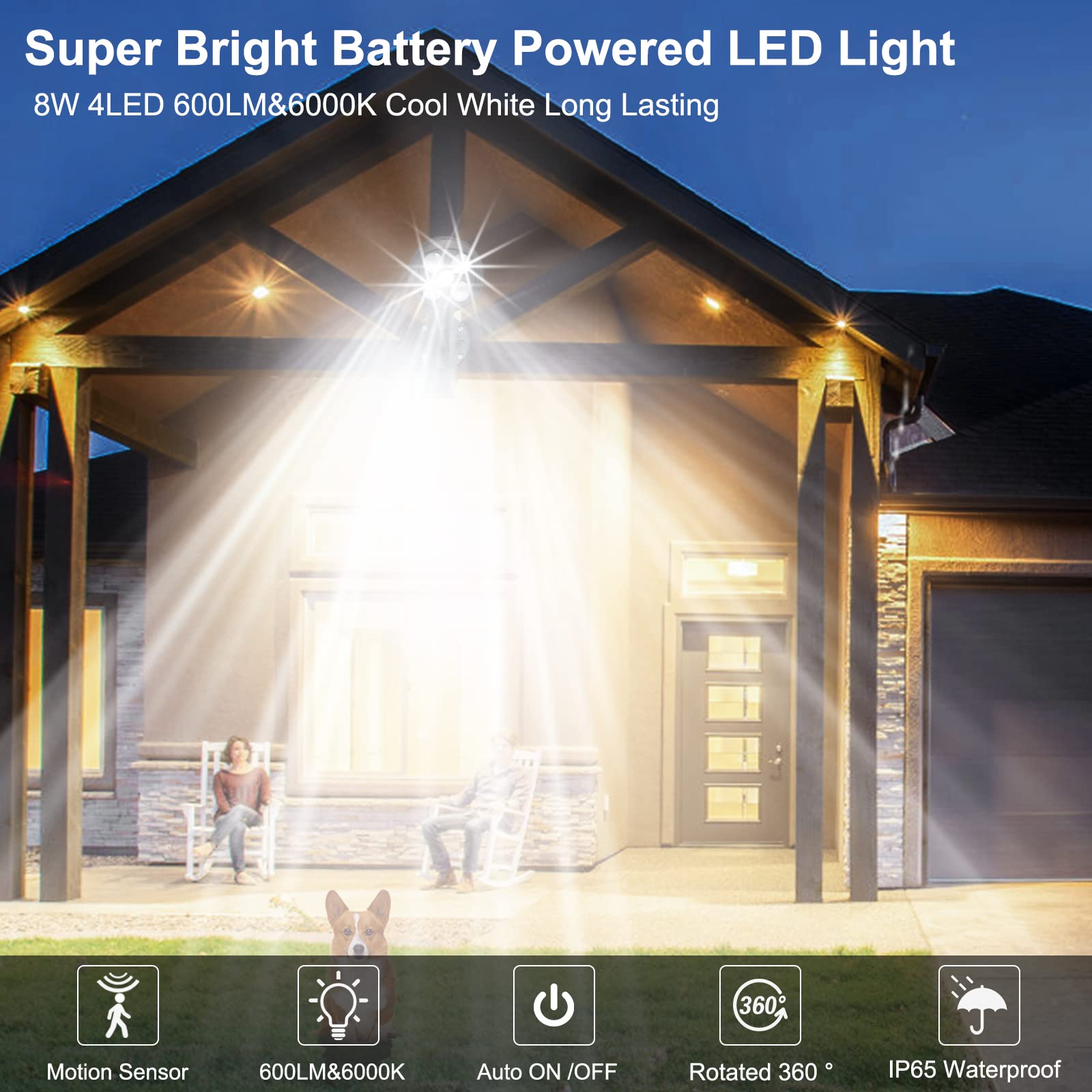 Motion Sensor Outdoor Lights Battery Powered, Waterproof Battery ...
