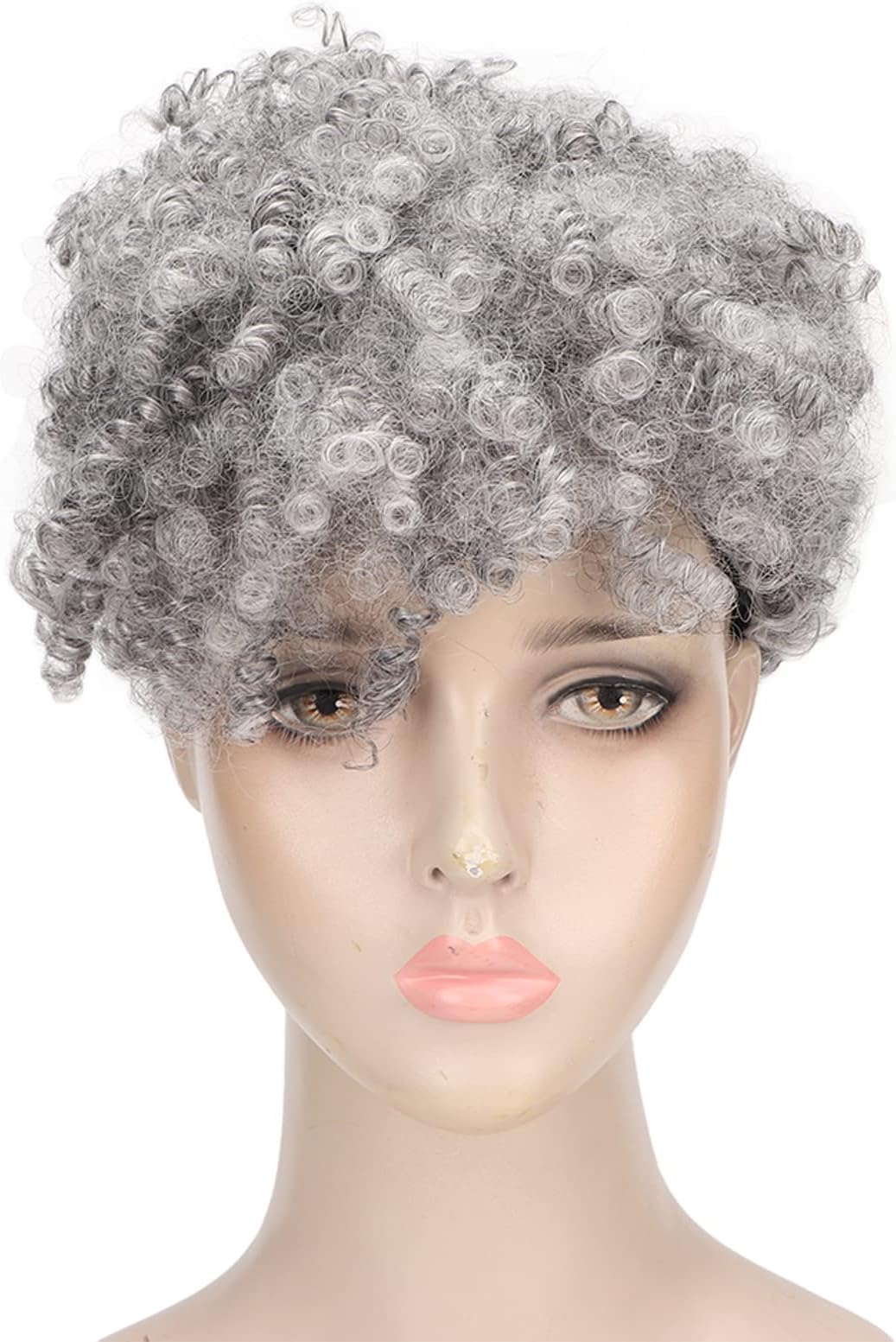 Amazon.com : YUYTE Curly Gray Short Afro Wig, Fashion Short Wavy Human ...
