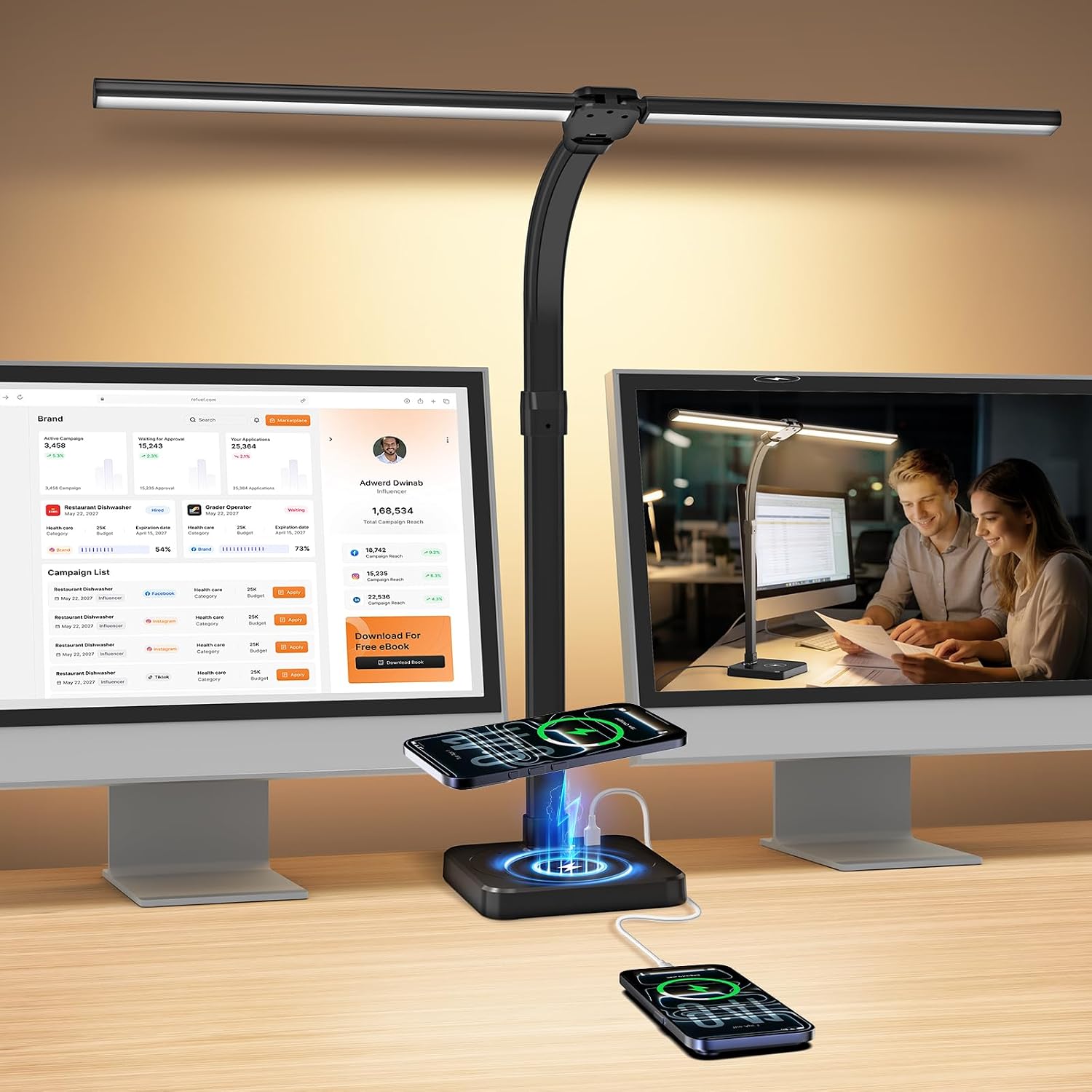 Eocean Desk Light, LED Desk Lamp for Home Office, 24W Double Head Piano ...