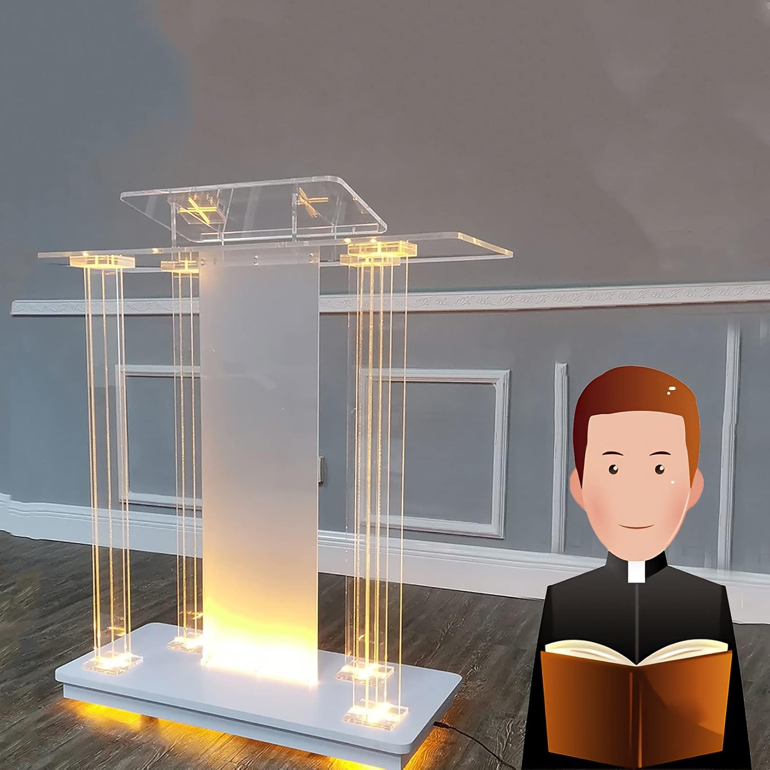 Acrylic Lectern Pulpit Podium, LED Podium Stand for Church, Podium ...