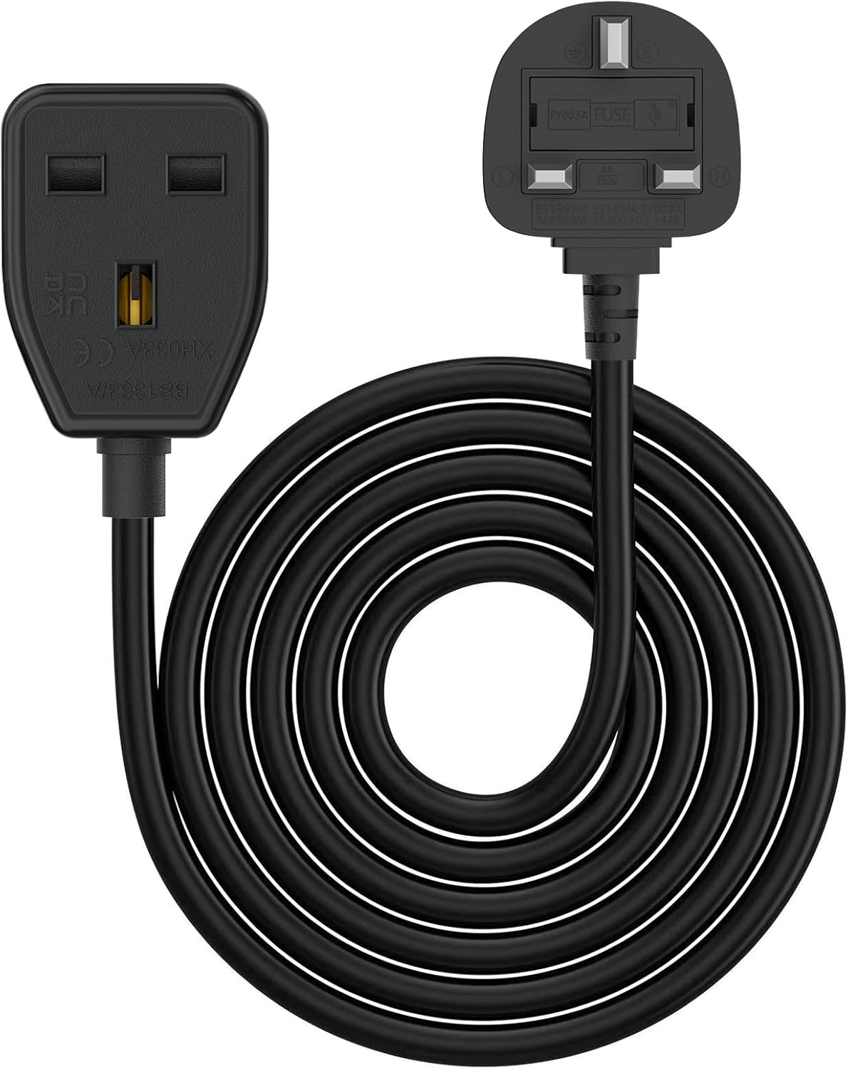 AOUOO Single Extension Lead 3M, Single Socket Mains Power Extension ...