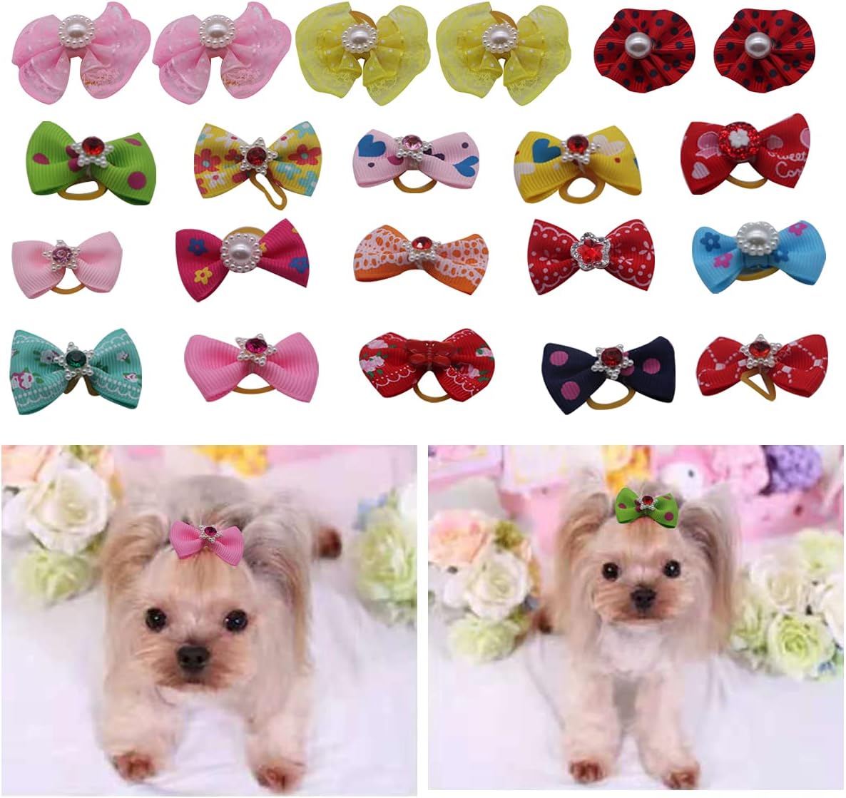 Ewanda store 20 lazos para el pelo de perro, pares de perlas de ...