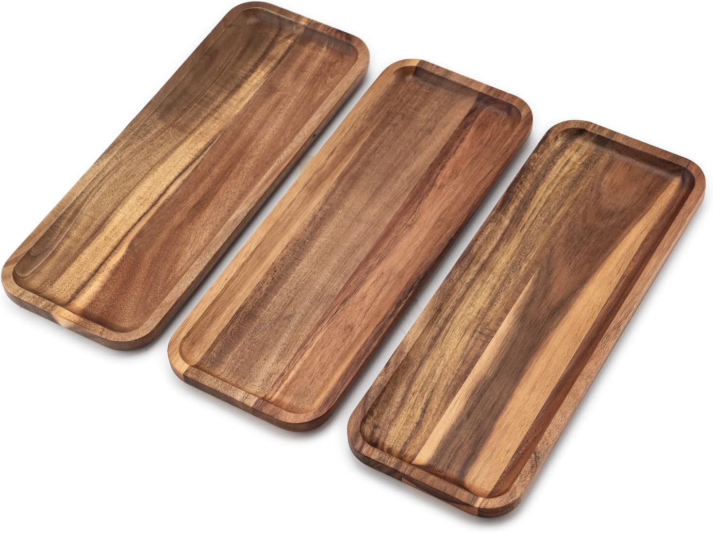 Solid Acacia Wood Serving Trays Set of 3(14.5 x 5.5 inches) Rectangular ...