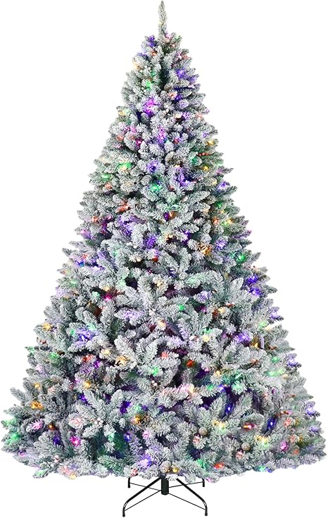 Amazon.com: Hykolity 9ft Prelit Snow Flocked Christmas Tree, Artificial ...