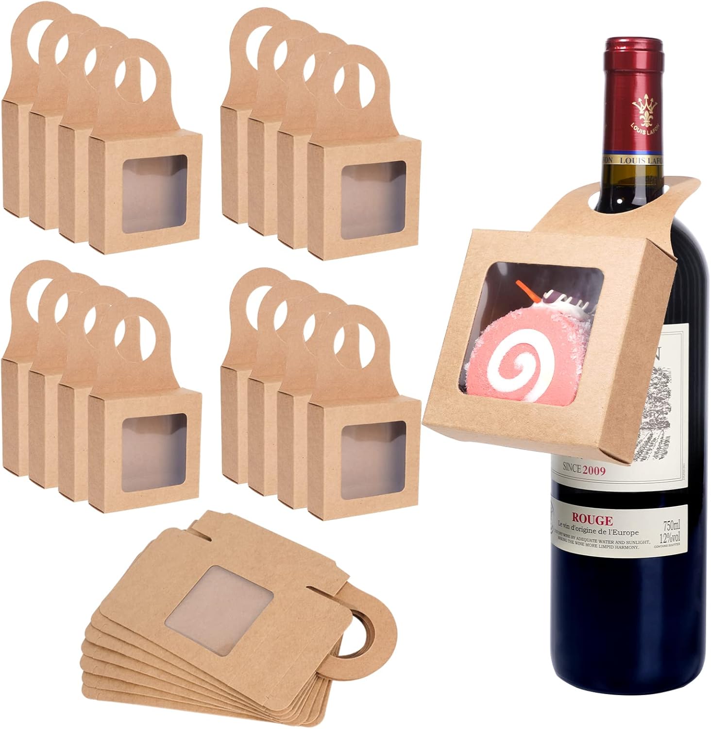 Amazon.com: 50 Count Wine Bottle Box with Window, Kraft Paper Wine ...