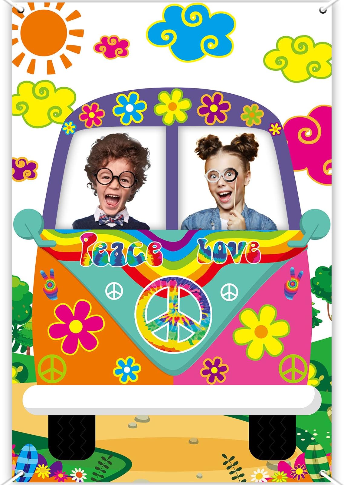Amazon.com: Teling Hippie Bus Photo Booth Prop 43.31 x 37.4 Inch 1960s ...