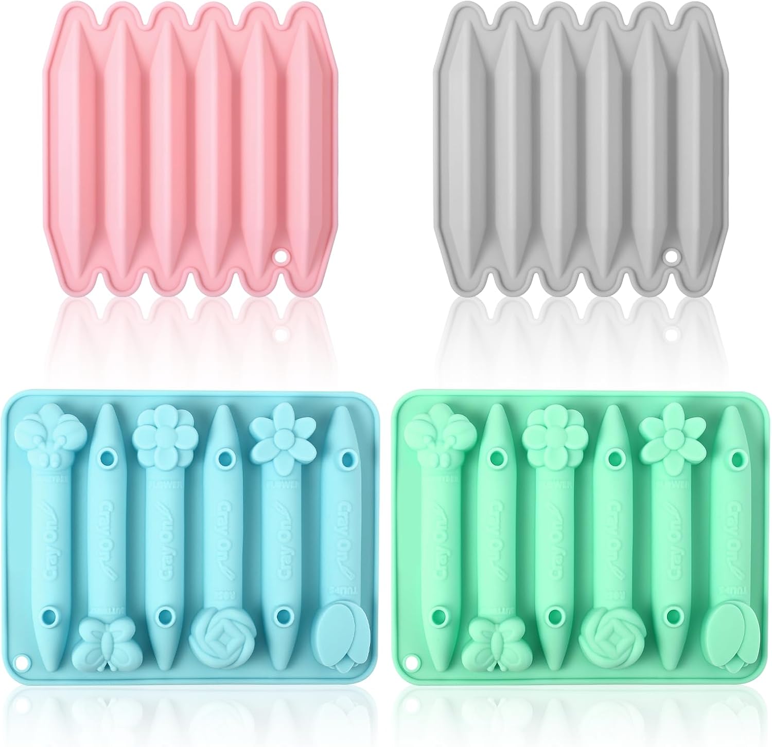Amazon.com: 4Pcs Reusable Silicone Crayon Molds Flower, 6 Cavity 3D ...