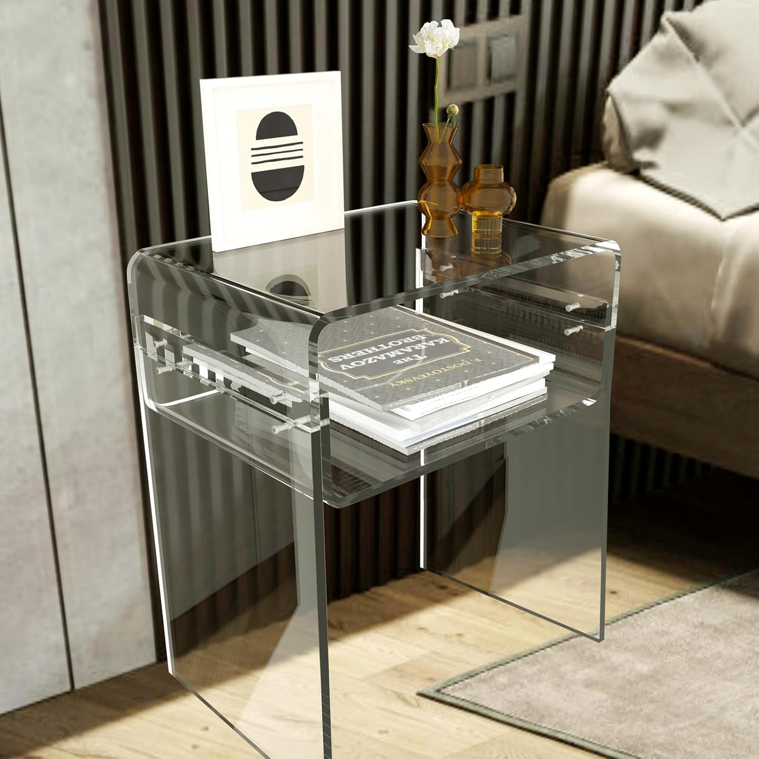 Amazon.com: Acrylic Nightstand, Clear Acrylic End Table, 2-Tier Bedside ...