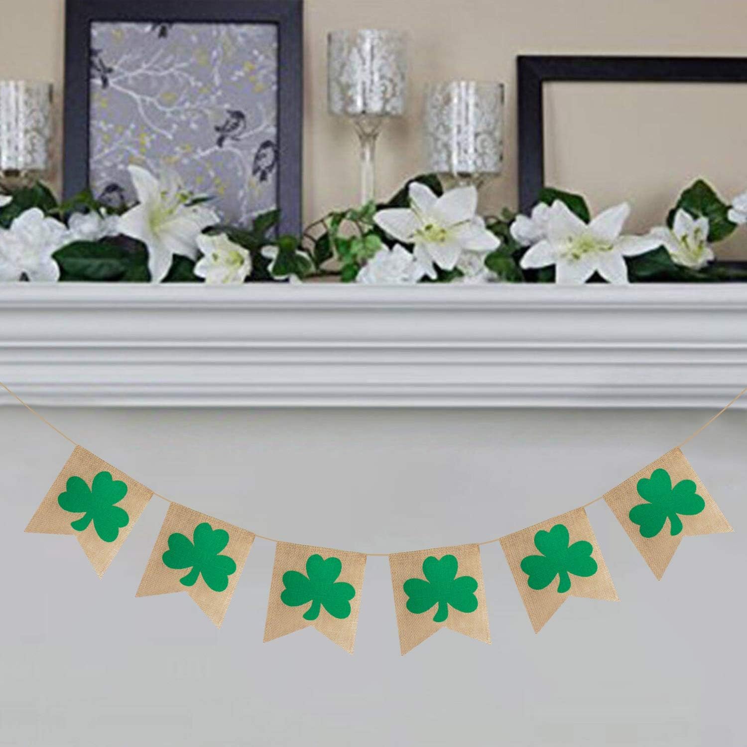 Amazon.com: Rustic Shamrock Garland | Burlap Shamrock Garland Banner ...