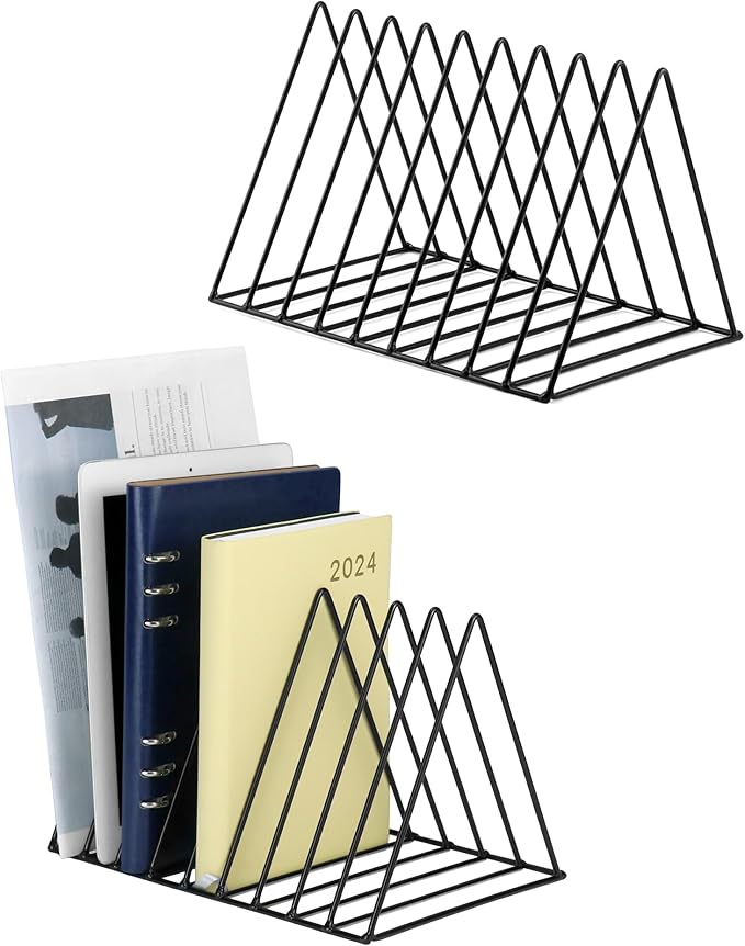 QWORK® 2 Pack Triangle Book Organiser, File Rack Book Storage Rack, 9 ...