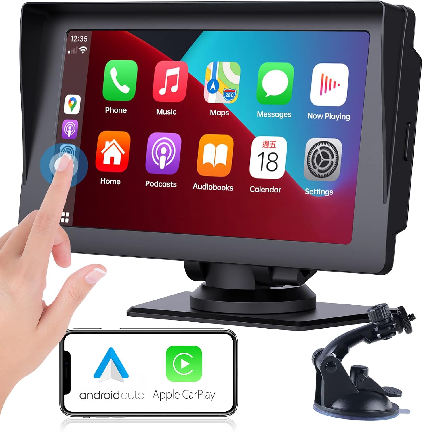 Wireless Apple Carplay & Android Auto Screen for Car Stereo, 7 Inch ...