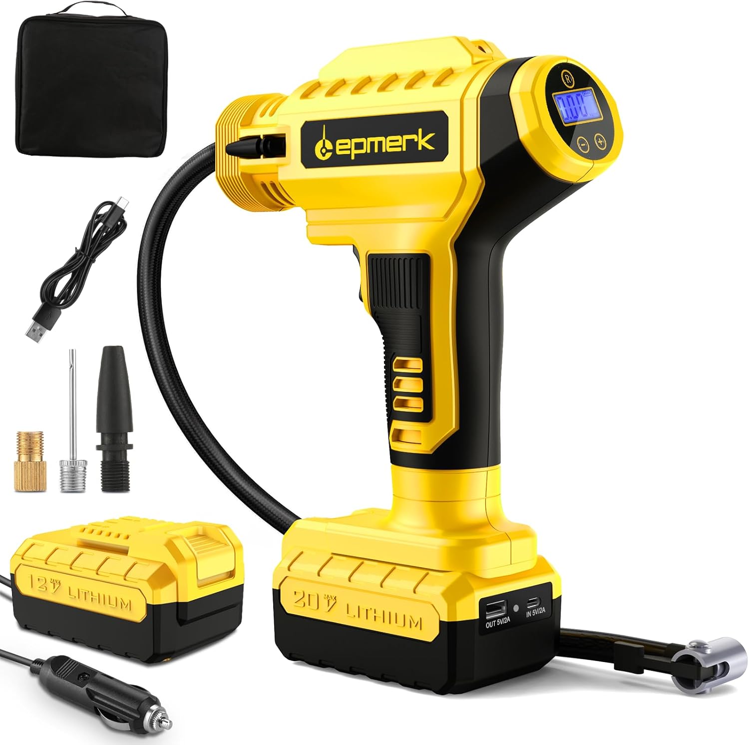 Amazon.com: Lepmerk Tire Inflator Cordless Air Pump with Pressure Gauge ...