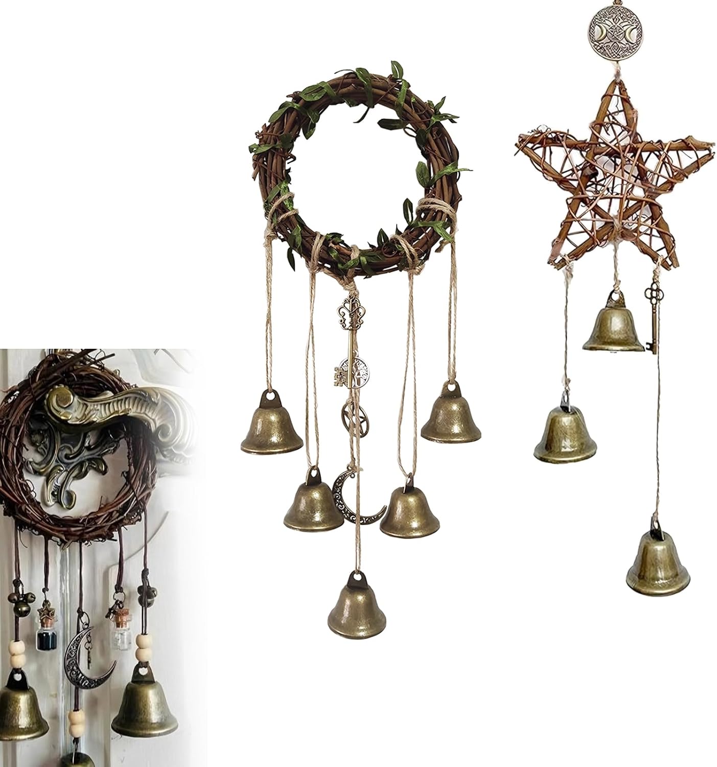 2 Pcs Handmade Witch Bells, Hanging Witchcraft Chimes for Home ...