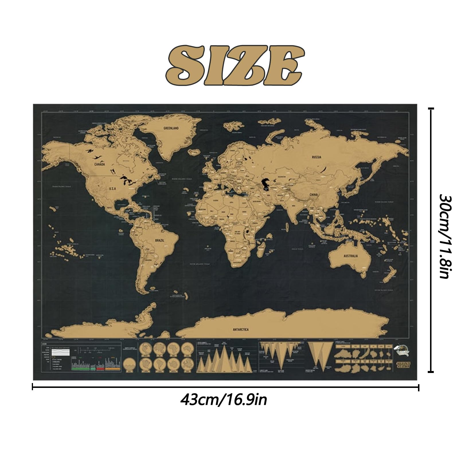Snapklik.com : Black Gold Scratch Off Map Of The World Poster 11 X 16 ...