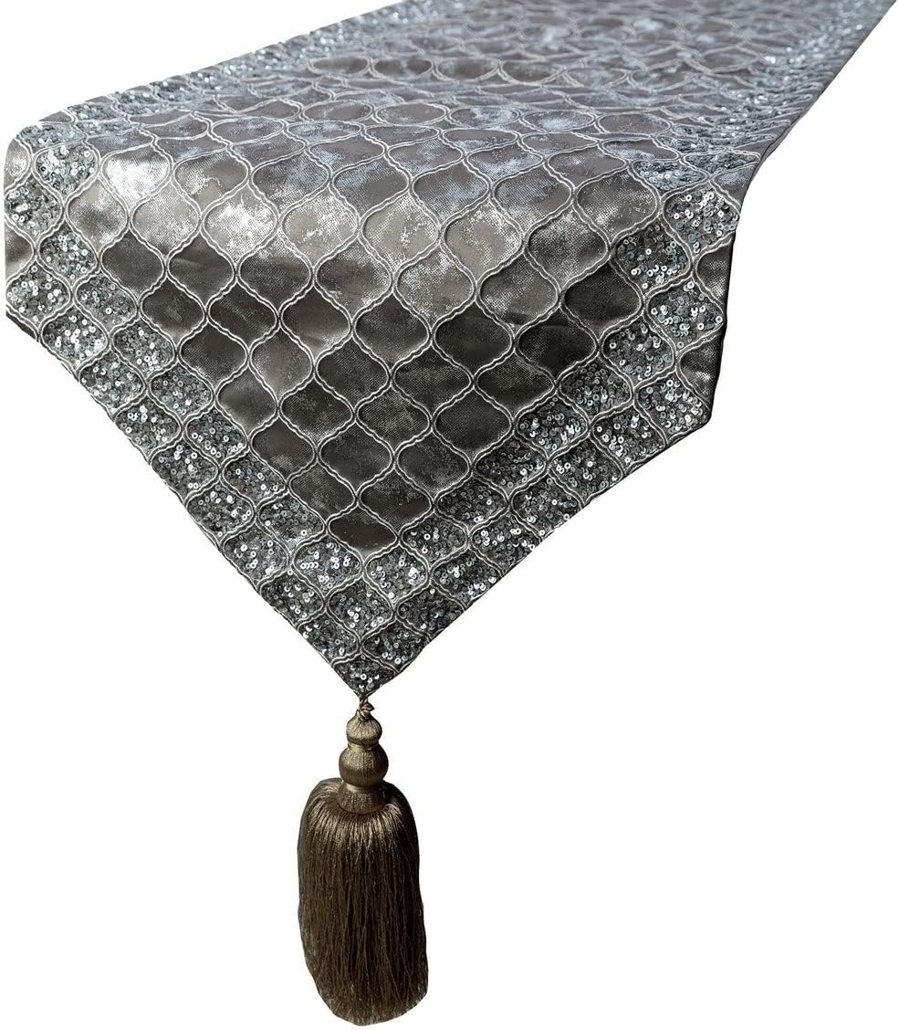 Amazon.com: The HomeCentric Decorative Grey & Silver Table Runner 4 ...