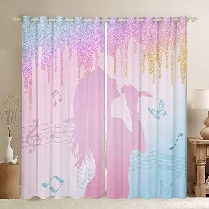 Amazon.com: jejeloiu Girls Singer Curtains for Bedroom Living Room Pink ...