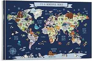 Amazon.com: Animal World Map Poster, World Map Printable for ...