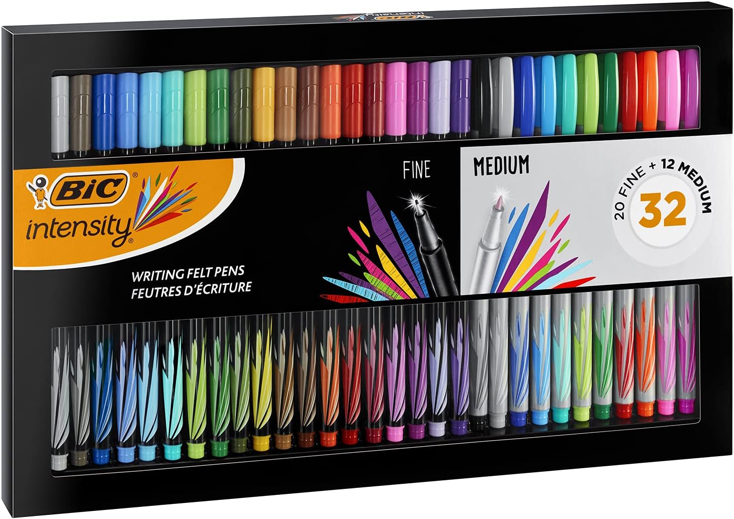 BIC Intensity Writing Felt Tip Fineliner Pen Set Fine and Medium Points ...