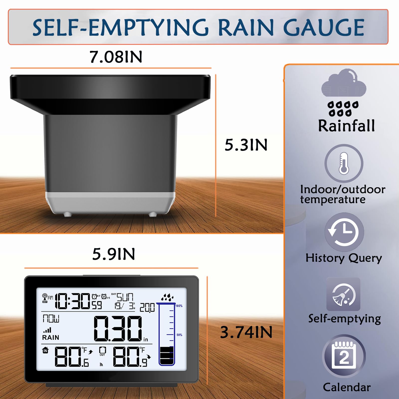 Snapklik.com : BIUWING Wireless Rain Gauge Outdoor, Self-Emptying ...
