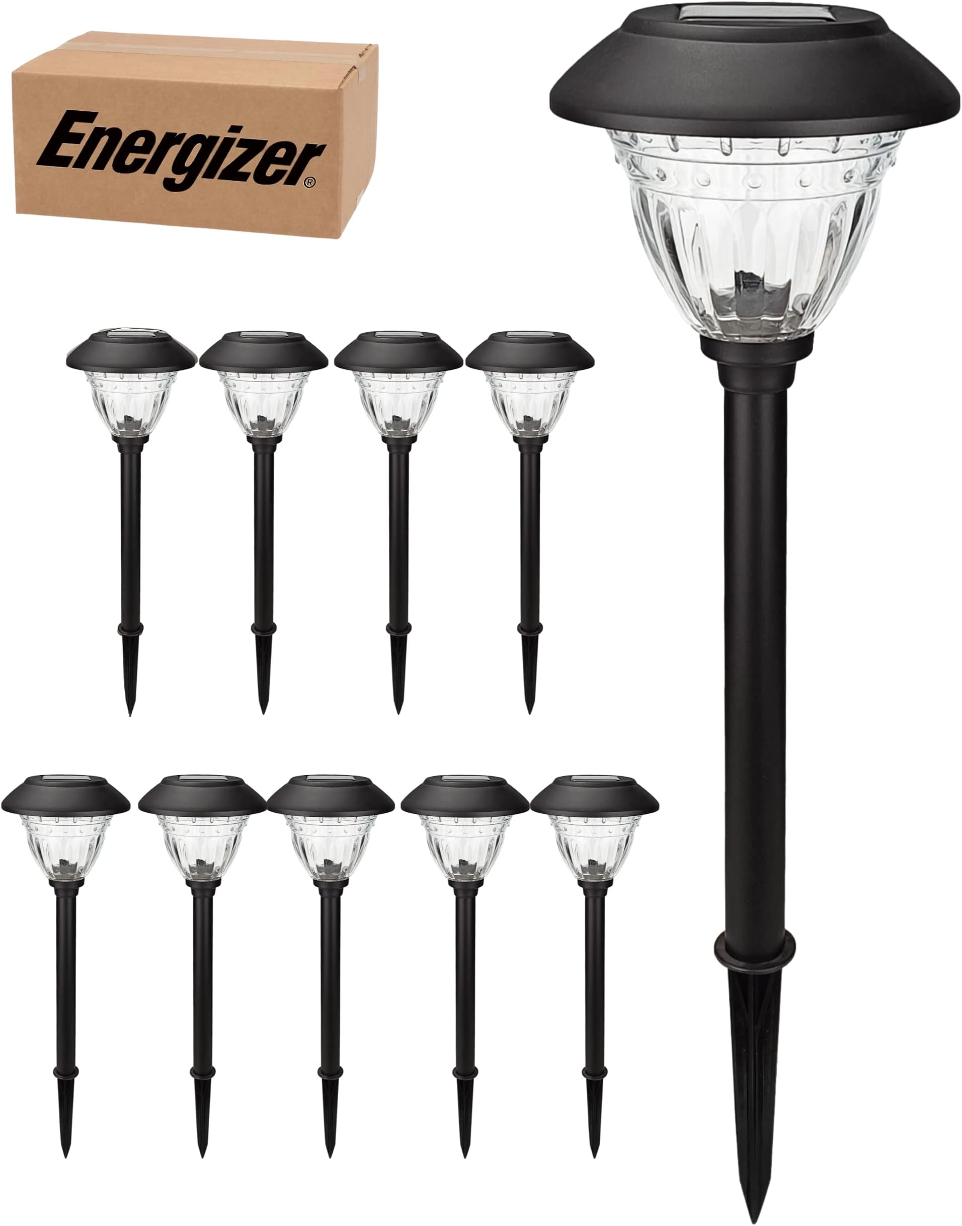 Energizer LED Solar Pathway Lights - 10 Pack of [Black] Outdoor Solar ...