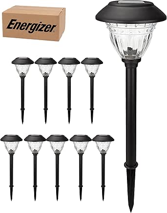 Energizer LED Solar Pathway Lights - 10 Pack of [Black] Outdoor Solar ...