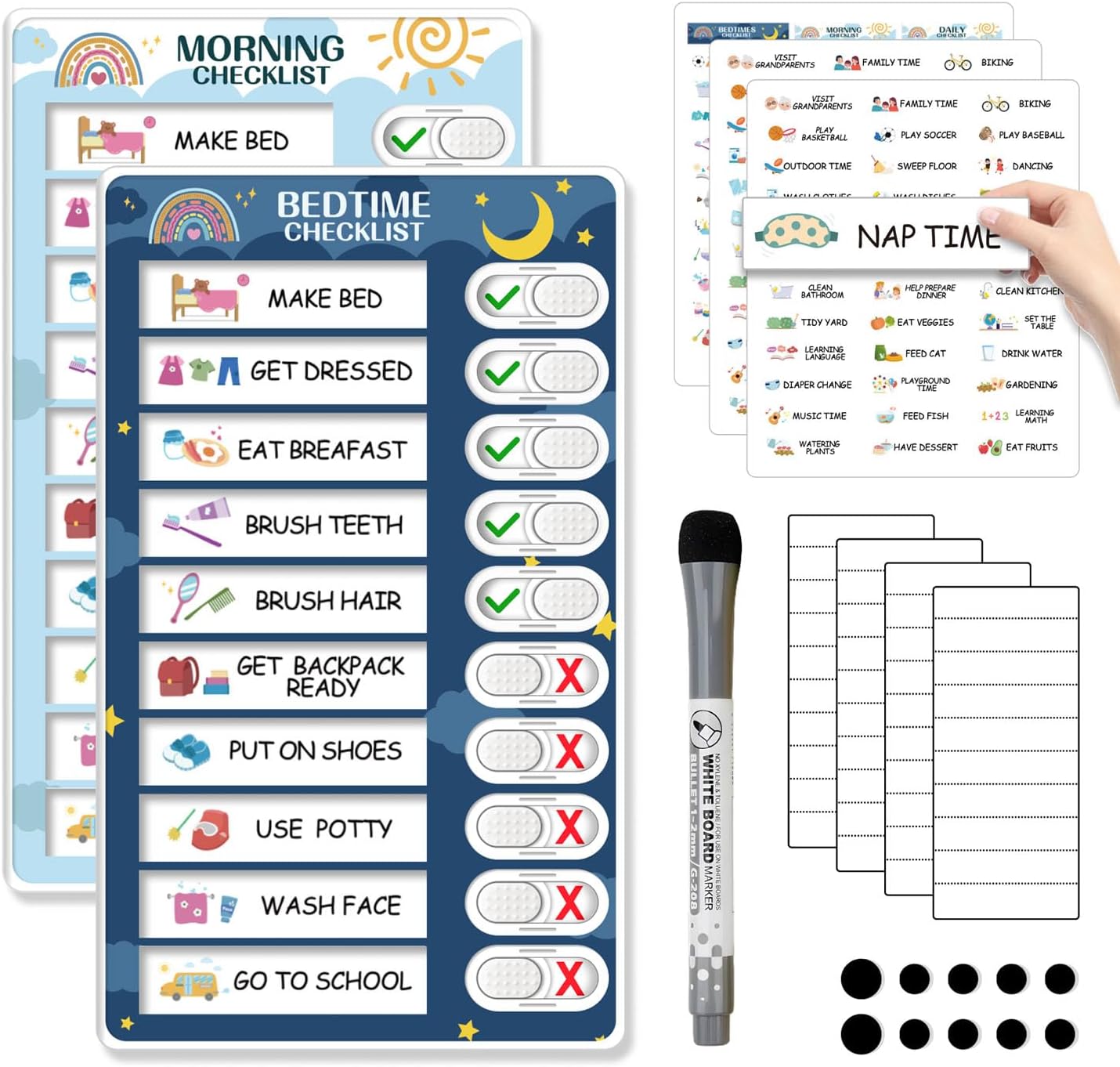 Amazon.com : 2 in 1 Bedtime/Morning Routine Chart for Kids Toddlers ...