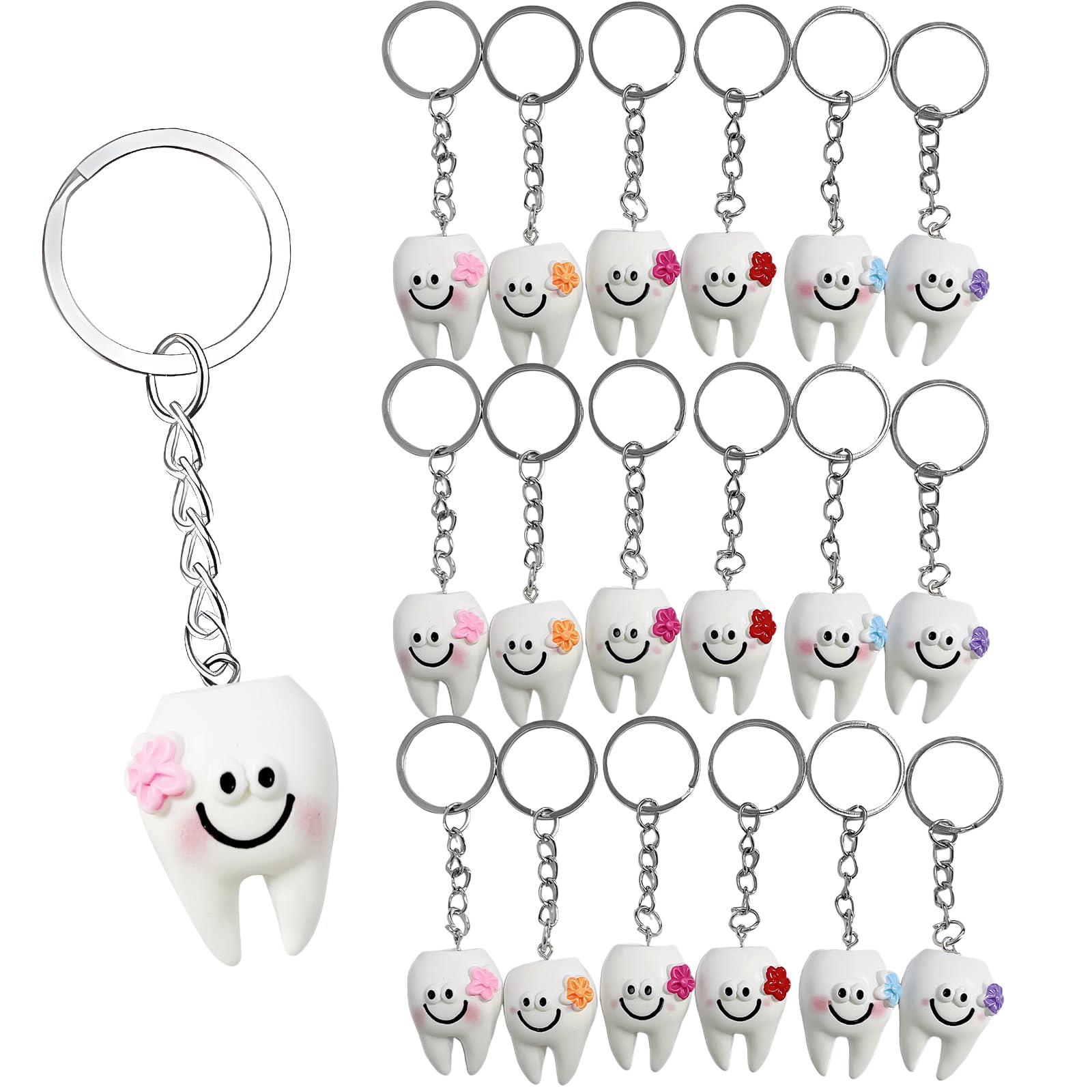 18 Pack Tooth-Shaped Resin Keychains, Dental Key Rings Handbag Pendants ...