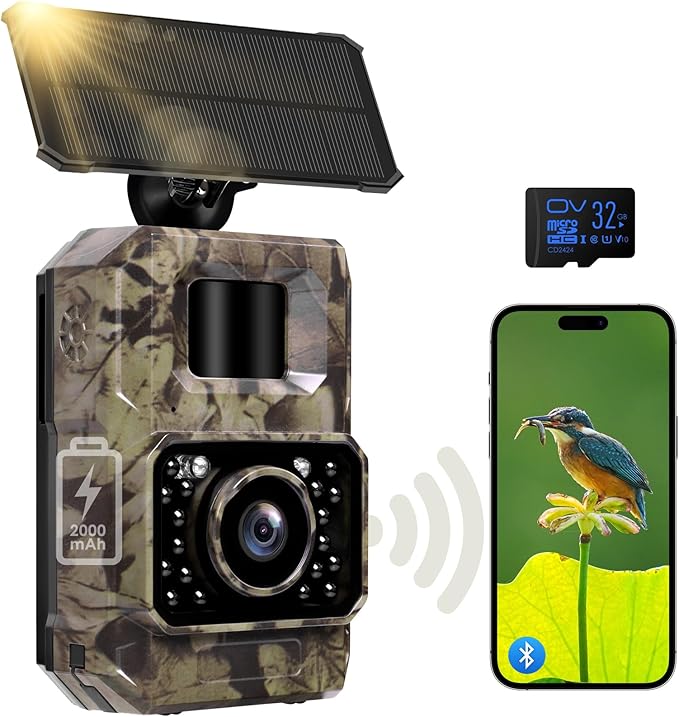 MAXDONE Wildlife Camera WiFi Bluetooth with APP, 48MP 30FPS Solar Trail ...