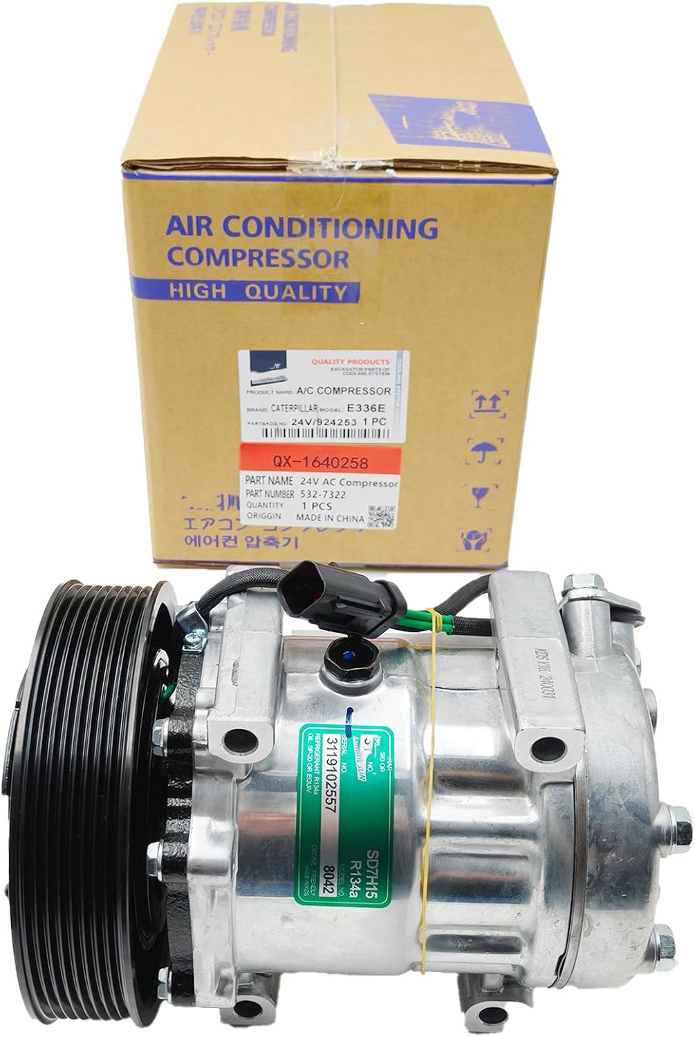 532-7322 5327322 24V SD7H15 AC Compresor compatible con excavadora Cat ...
