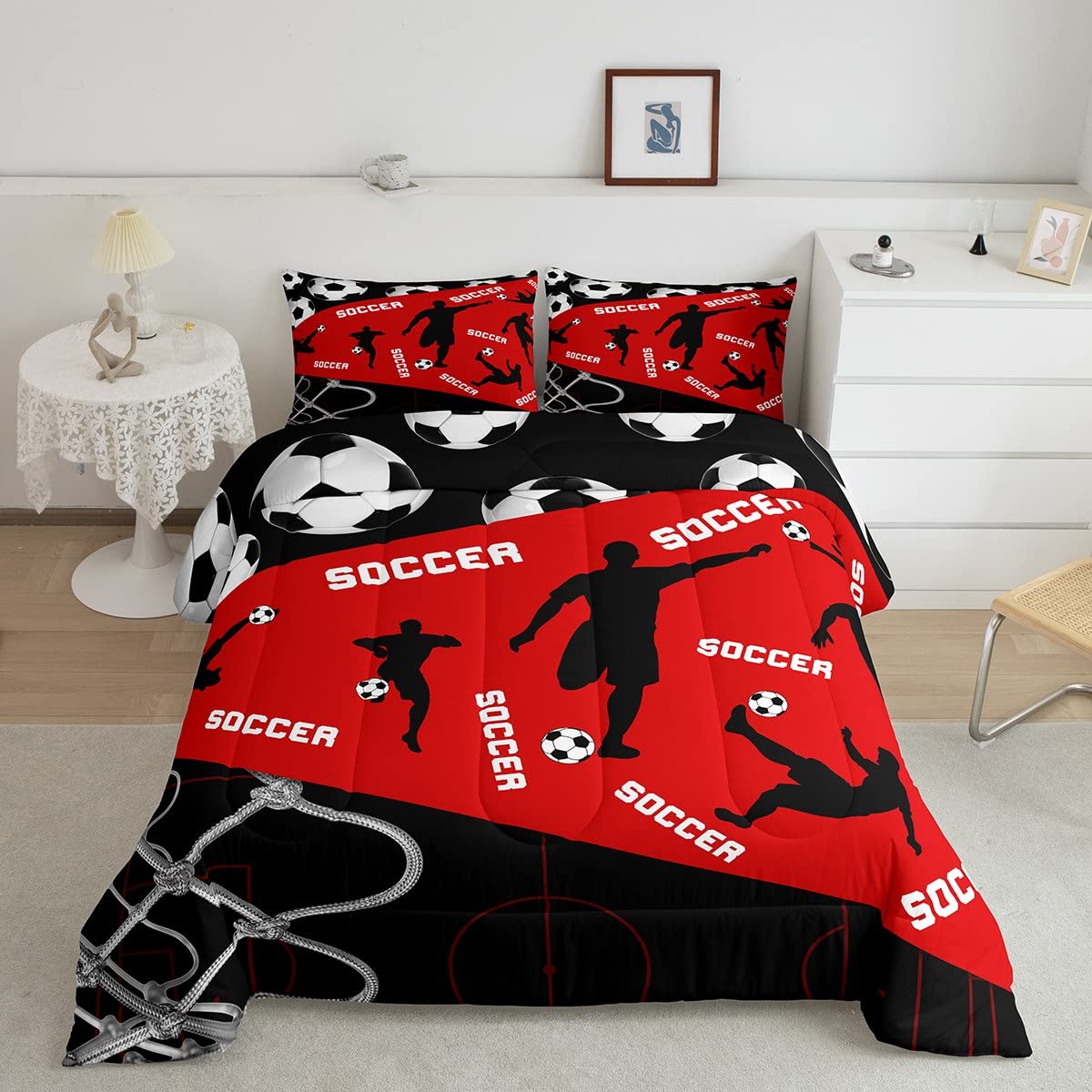Amazon.com: Soccer Comforter Set for Kids Boys Teens,Red and Black ...