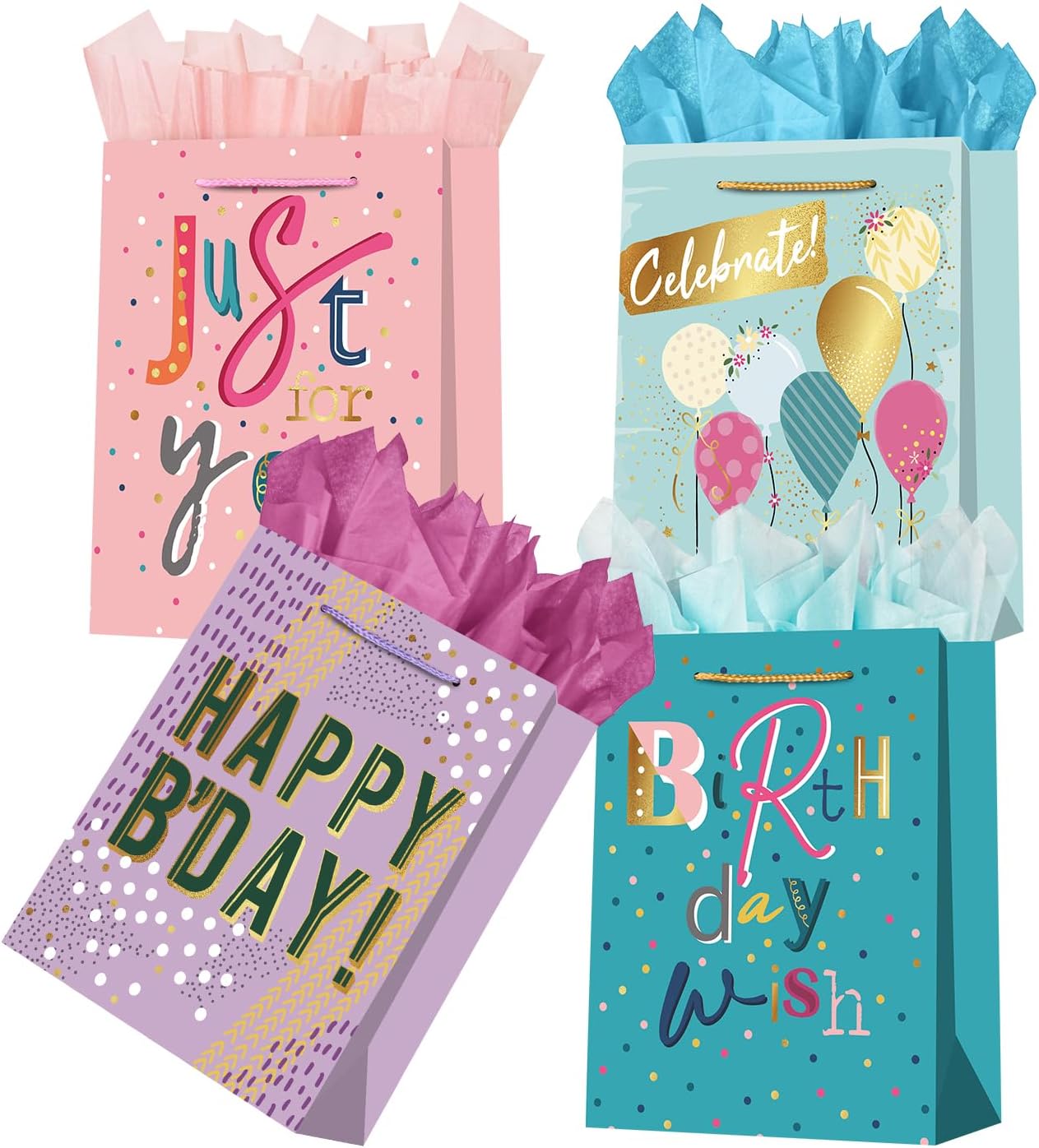 Amazon.com: WLUSEAXI 4Pack Gift Bag with Tissue Paper, 12.64.710.2 Inch ...
