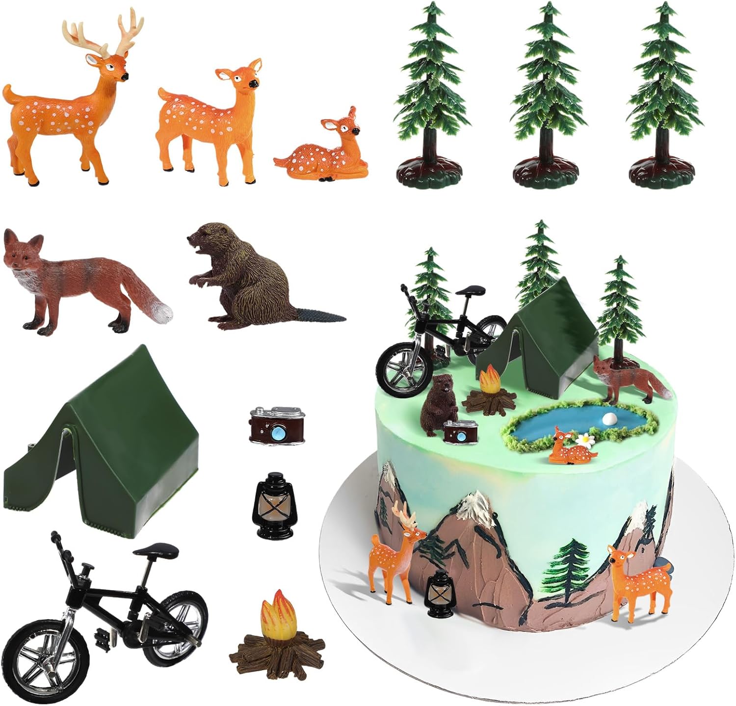 Amazon.com: RAYNAG 13 Pieces Camping Cake Topper Camping Birthday ...