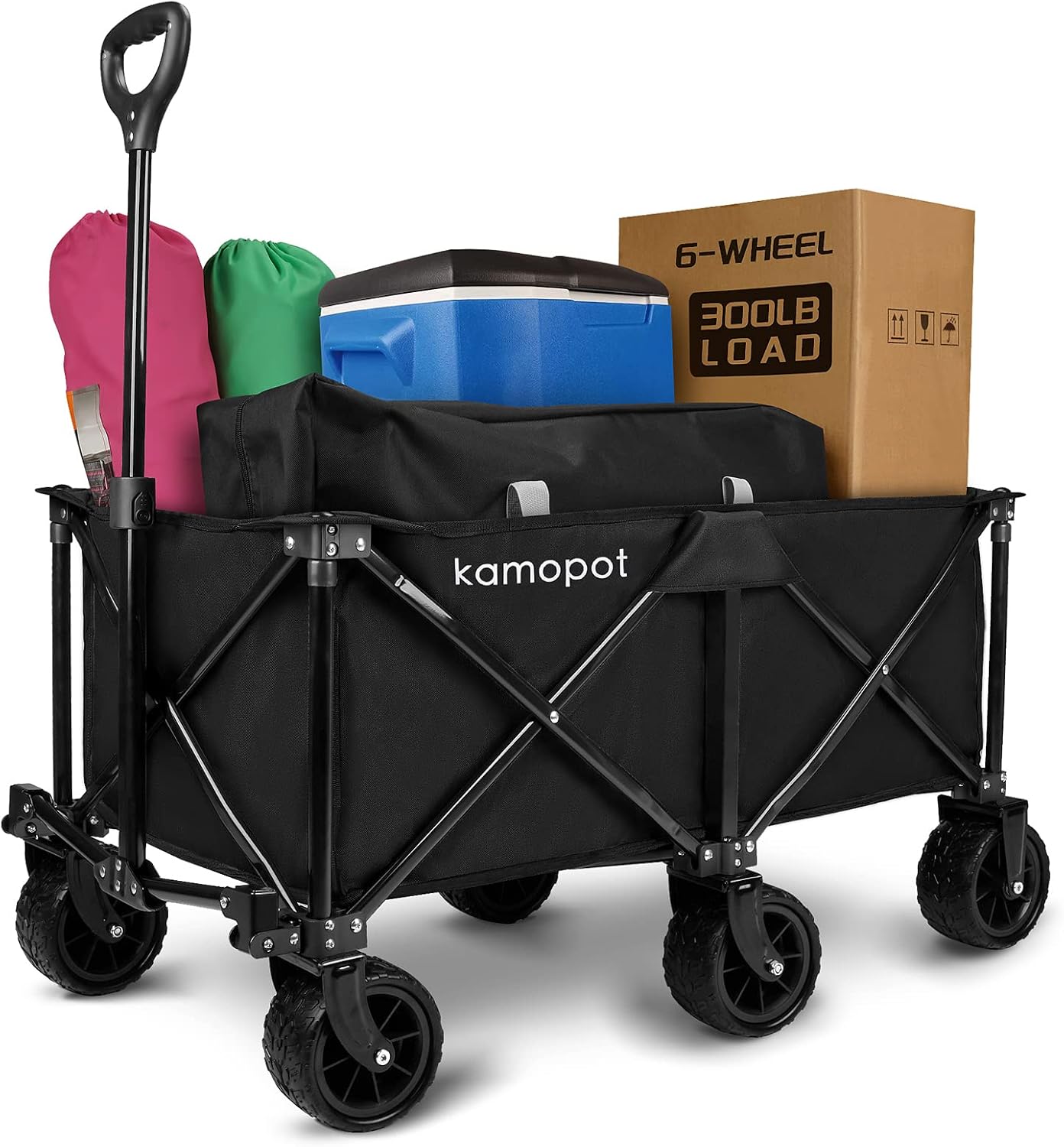 Amazon.com : Kamopot 300lb Folding Wagon Cart 6-Wheels Heavy Duty ...