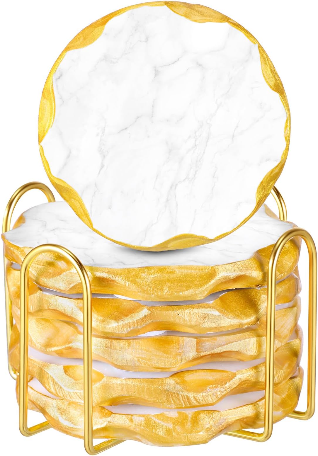 Amazon.com | Godinger Round Coasters Gold Edge, Marble Coaster Set ...