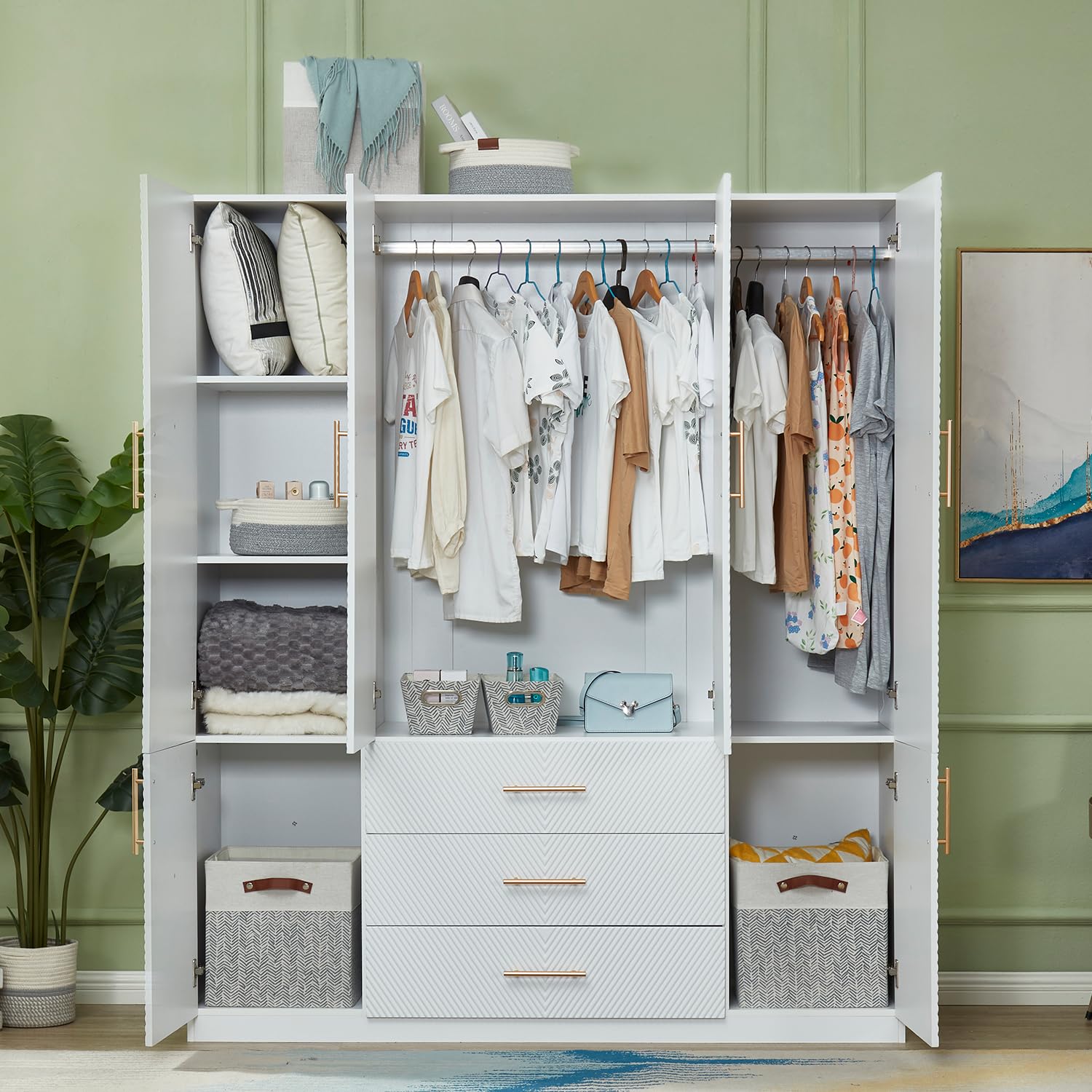 Wardrobe Dresser 71" Tall Farmhouse Style Metal Armoire Wardrobe Closet ...