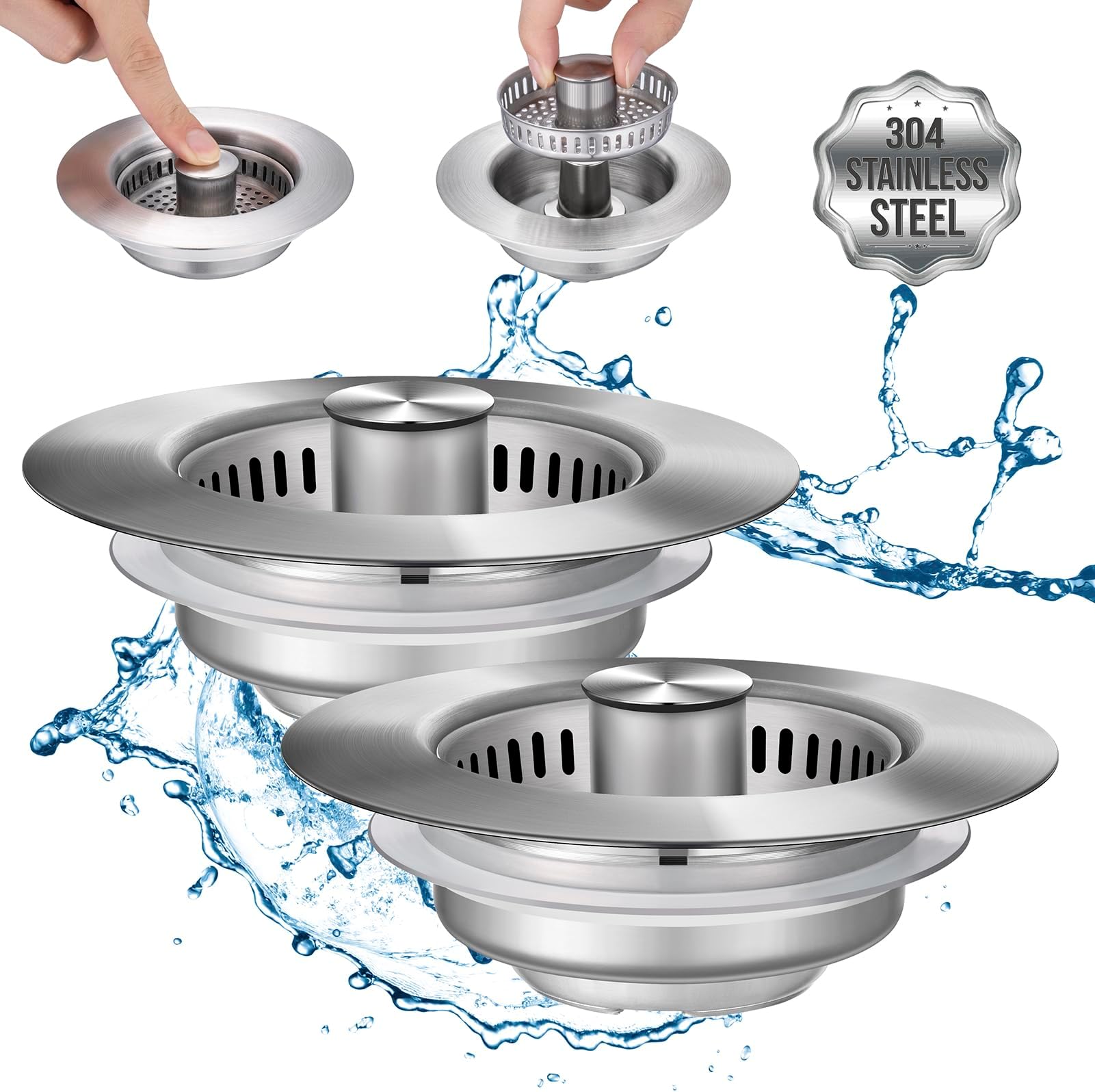 QUALIALL Premium 3-in-1 Kitchen Sink Drain Strainer Stopper for 𝐃𝐞𝐞𝐩 ...