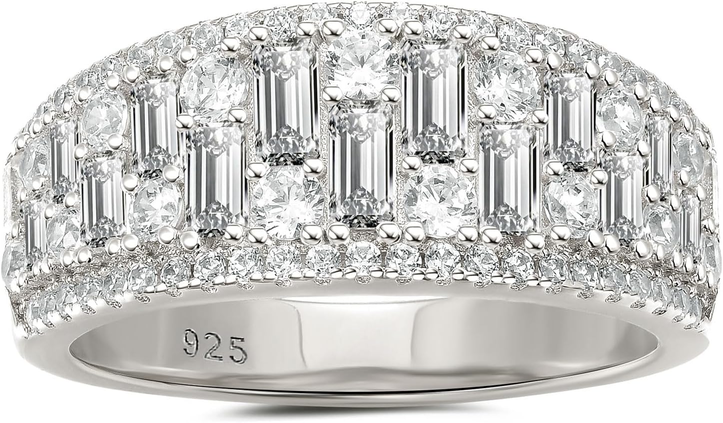 Amazon.com: Wuziwen Wide Wedding Bands for Women Round and Baguette Eternity Anniversary Ring ...