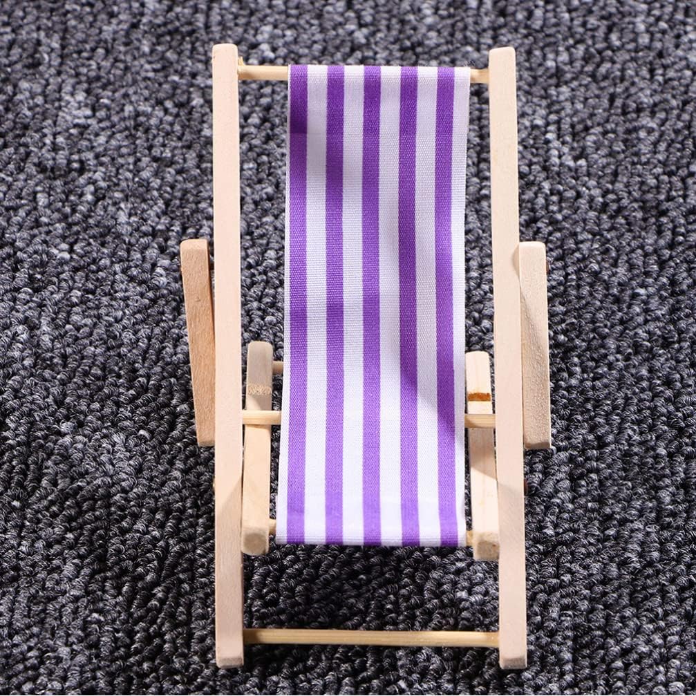 NUOBESTY Mini Beach Chair, Wooden Longue Deck Chair Set Miniature ...
