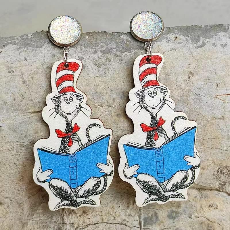 Amazon.com: Cute Pair of Cat in the Hat Earrings for Women, Teachers ...