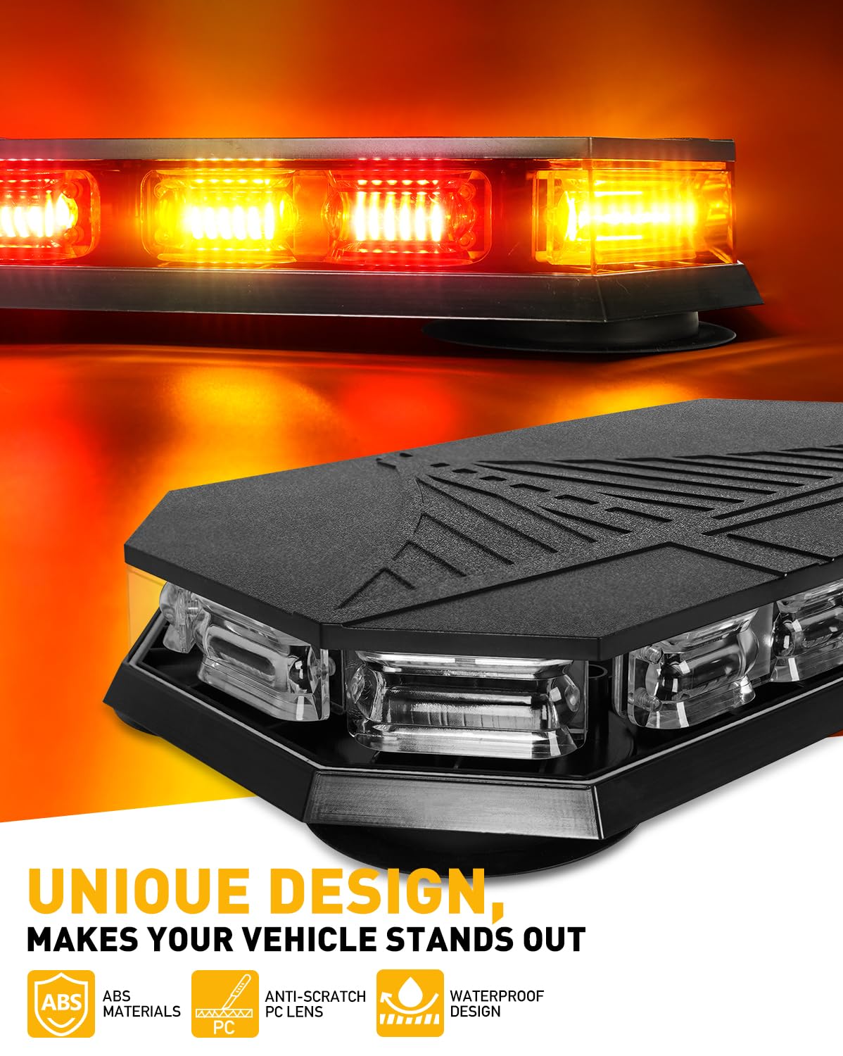 Snapklik.com : 406D Rooftop Emergency Strobe Lights Bar, 102 LED Amber ...
