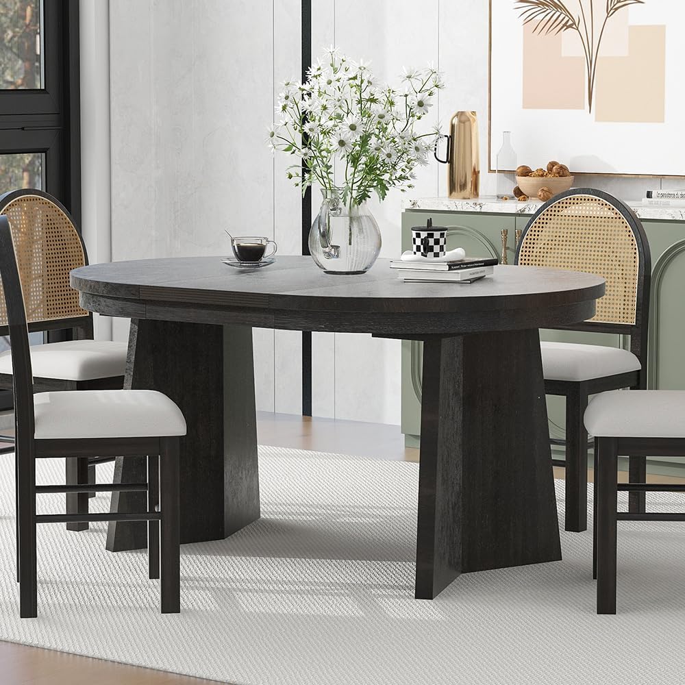 Amazon.com - WILLIAMSPACE 58" Oval Wood Dining Table for Rustic ...