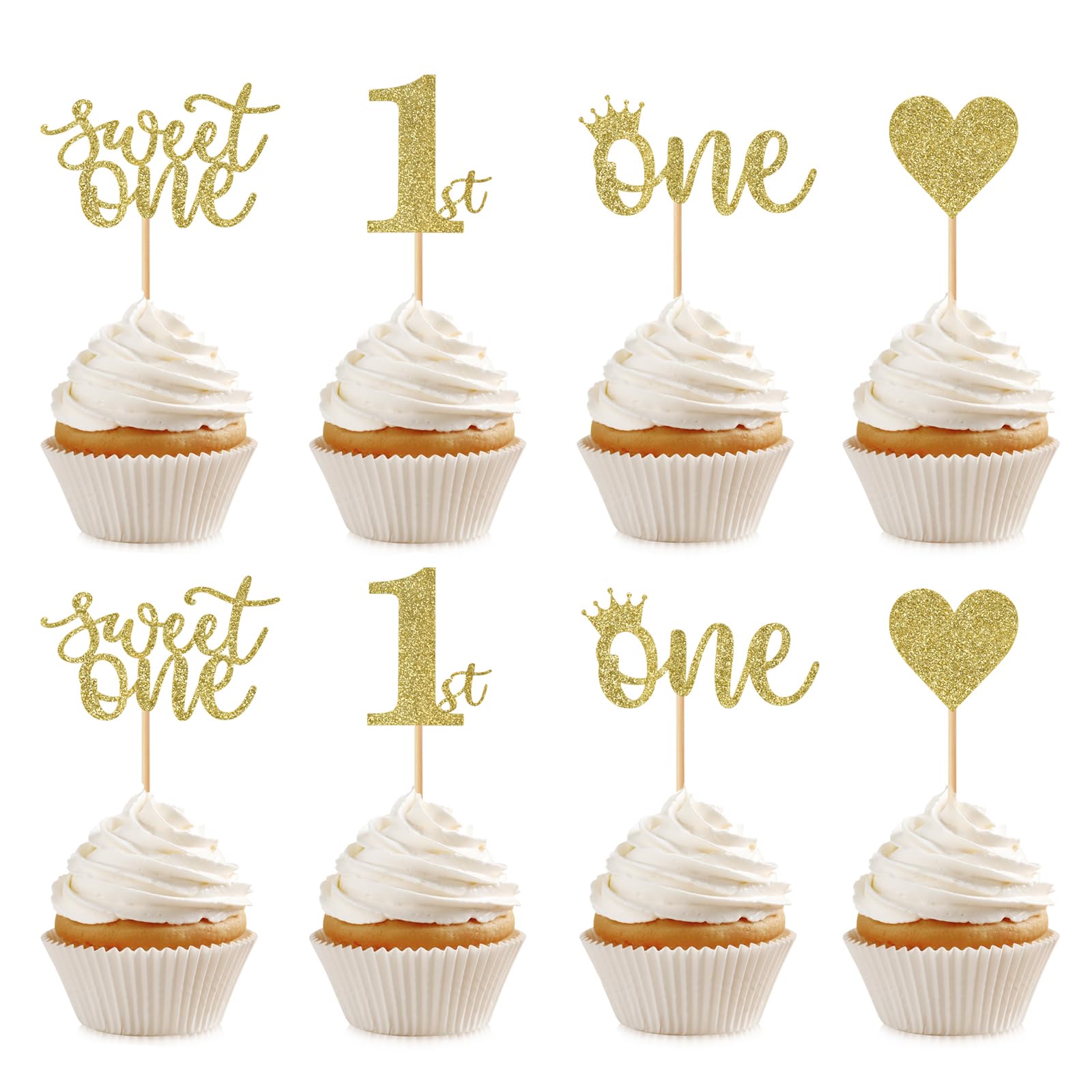 Amazon.com: 24 PCS 1st Birthday Cupcake Toppers Glitter Sweet One ...