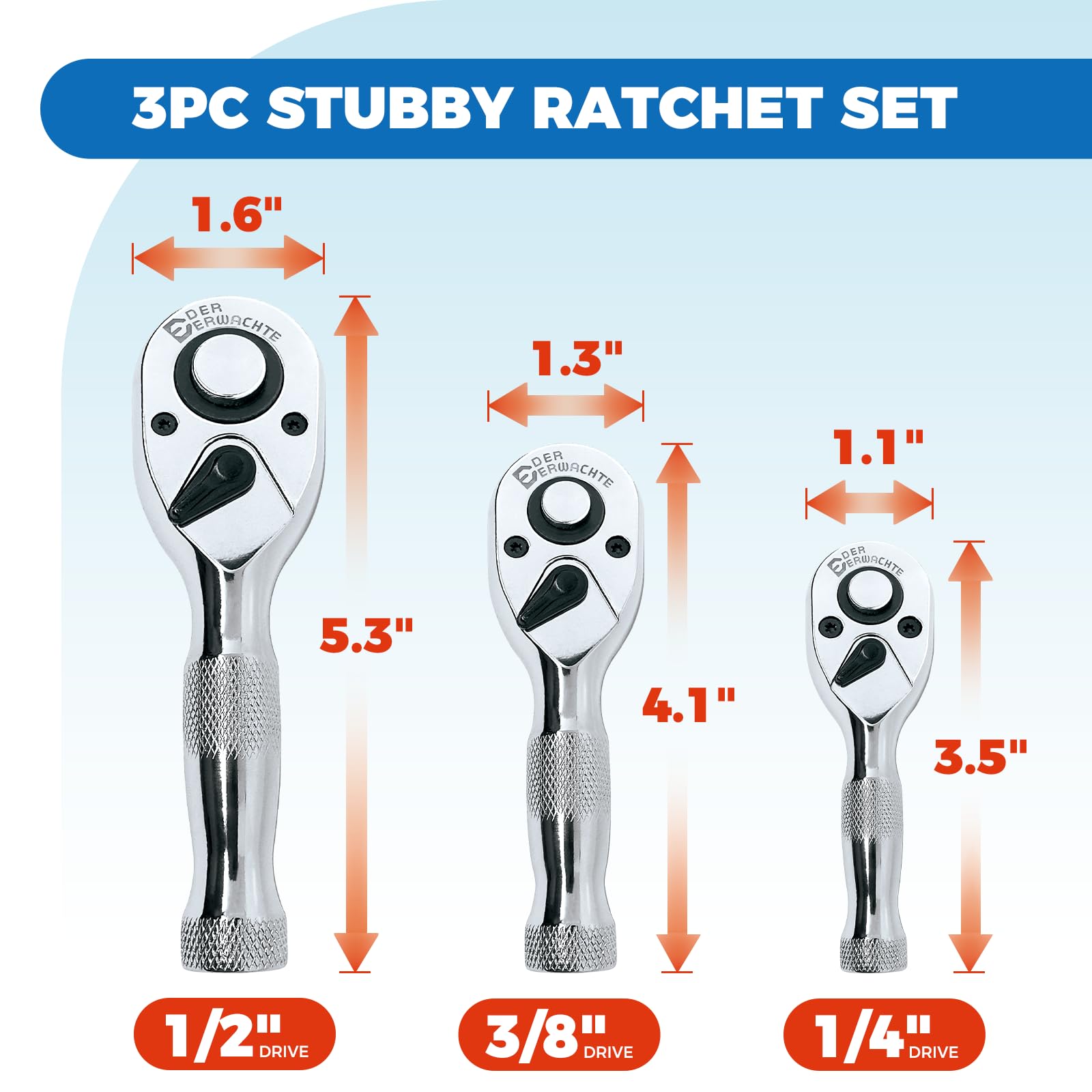 Snapklik.com : 3-Piece Stubby Ratchet Set, Quick Release Reversible, 1/ ...