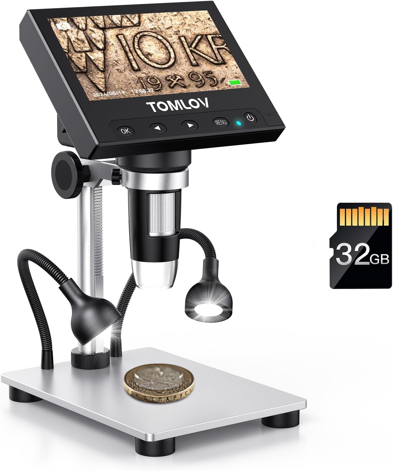 Amazon.com : TOMLOV 1000X Coin Microscope with 4.3" Screen, Digital ...