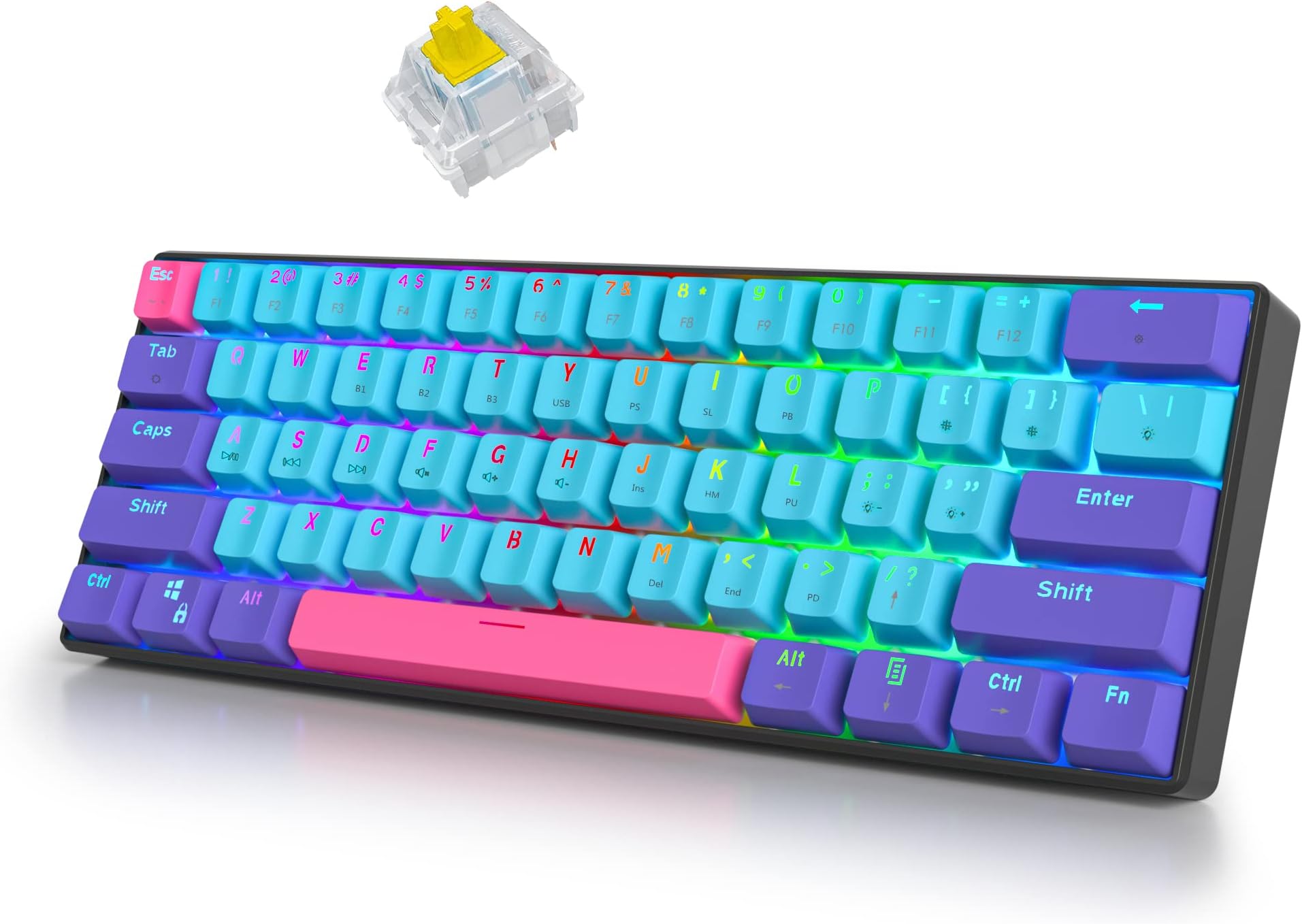 surmen 60% Wireless Gaming Keyboard 60 Percent RGB Backlit Hot ...