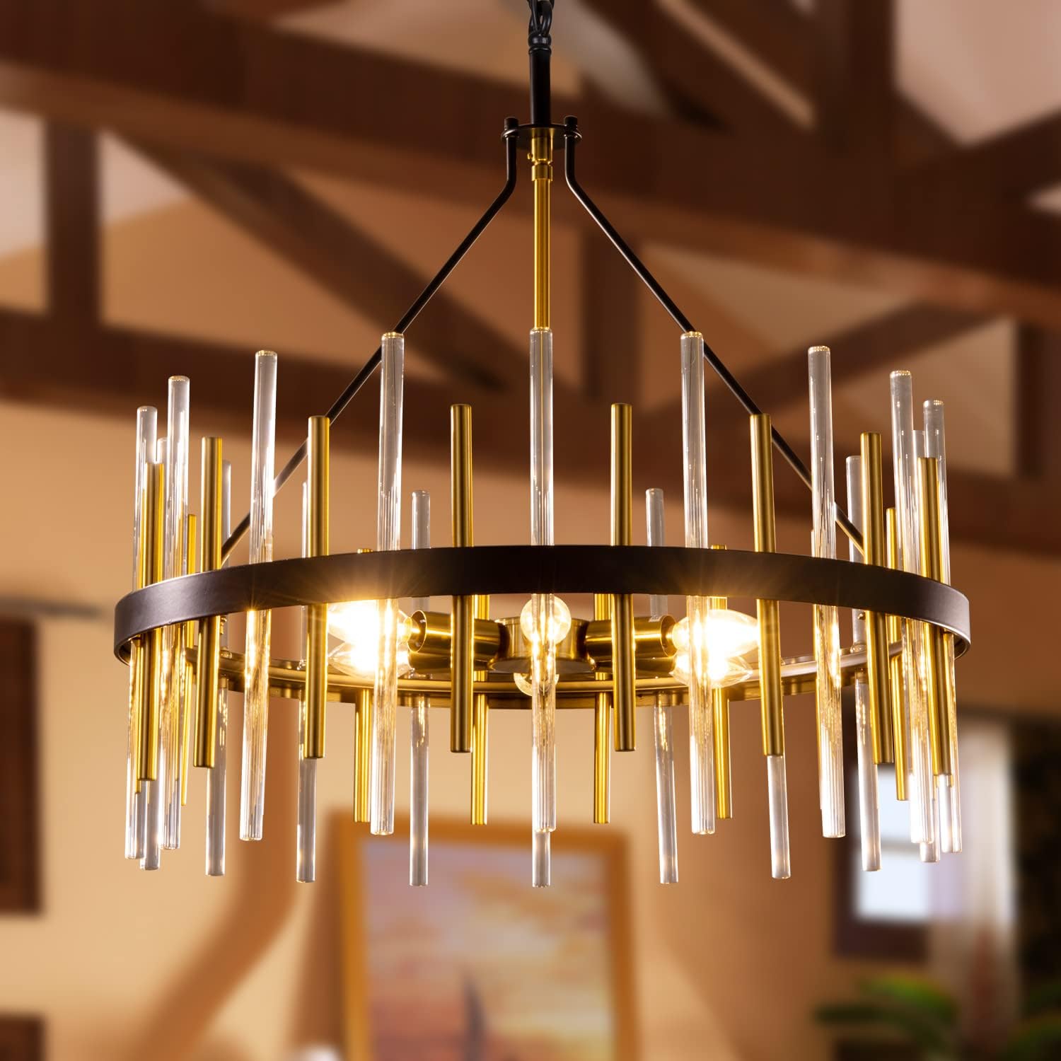 Wellmet Modern Chandeliers for Dining Room, Black and Gold Chandelier ...